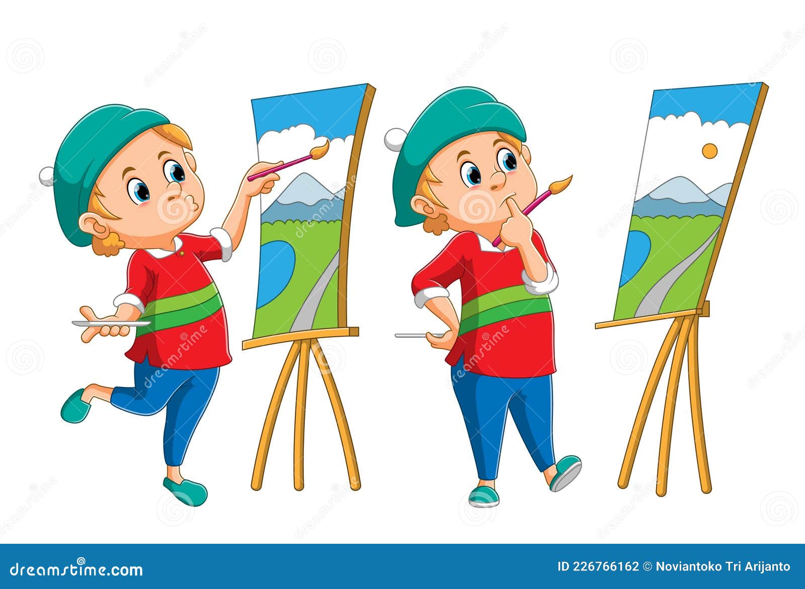 Painter Drawing On Easel. Hand Drawn Colored Doodle Vector Illustration ...
