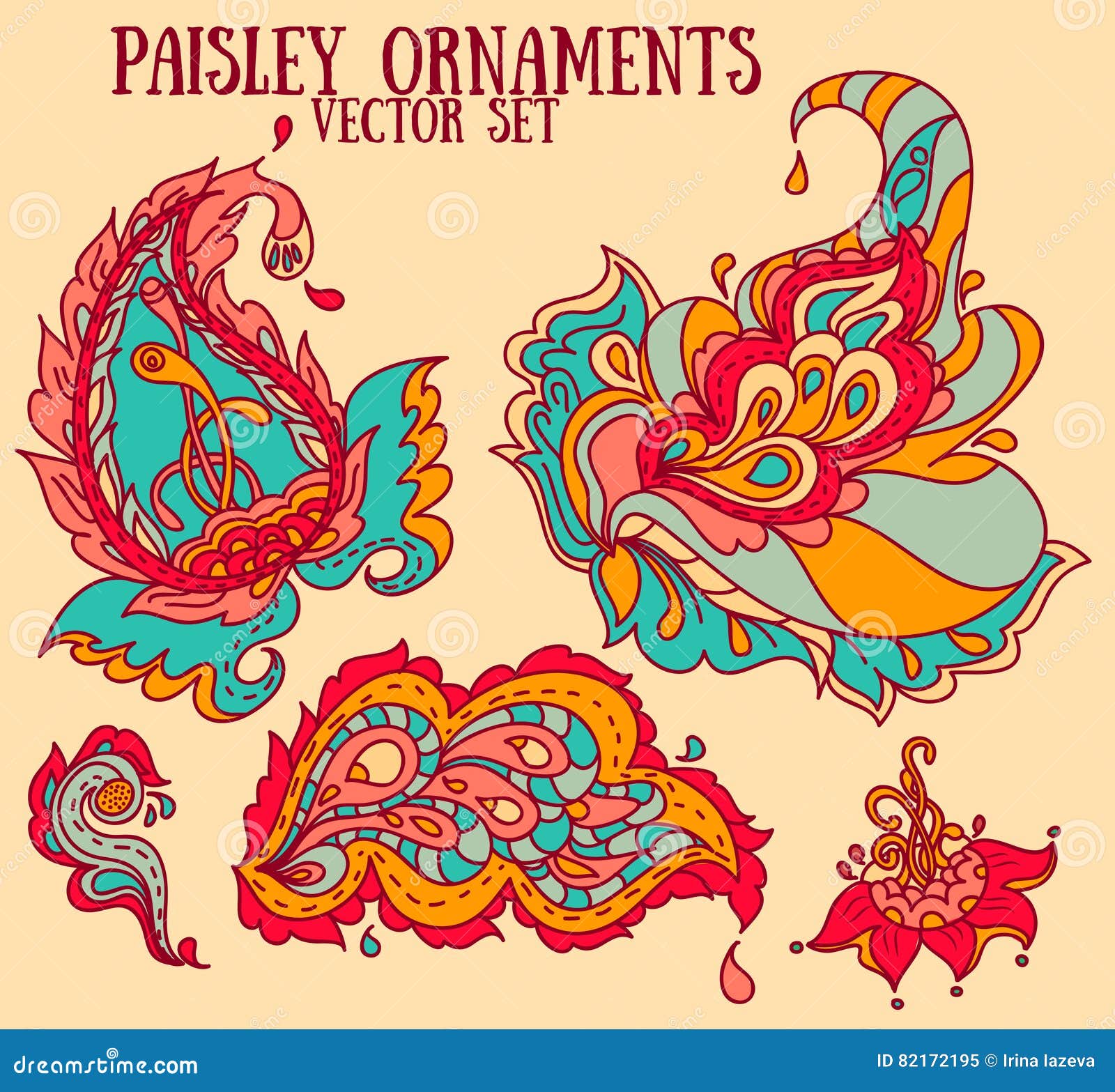 Collection of Paisley Decorative Elements Stock Vector - Illustration ...