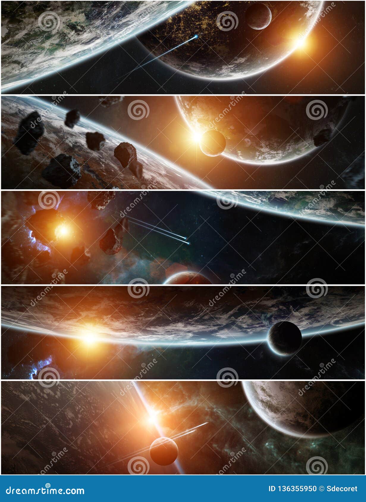 Panorama of Distant Planet System in Space 3D Rendering Elements of ...