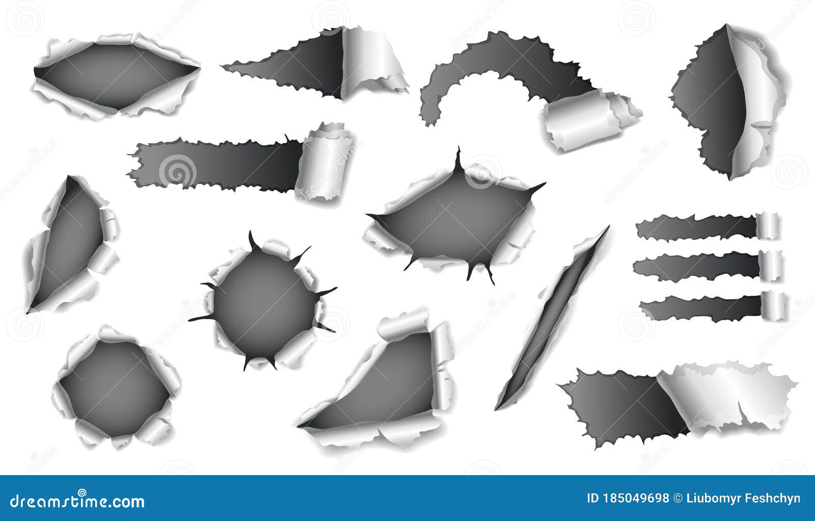 Collection of Papers Hole with Gray Paper on Background. Realistic ...