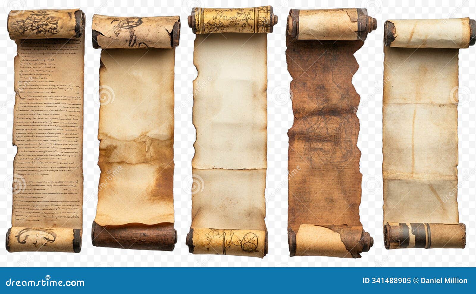 Parchment Scrolls Set, Old Papyrus Rolls Collection With Ancient Paper Sheet, Torn Letter Vector ...