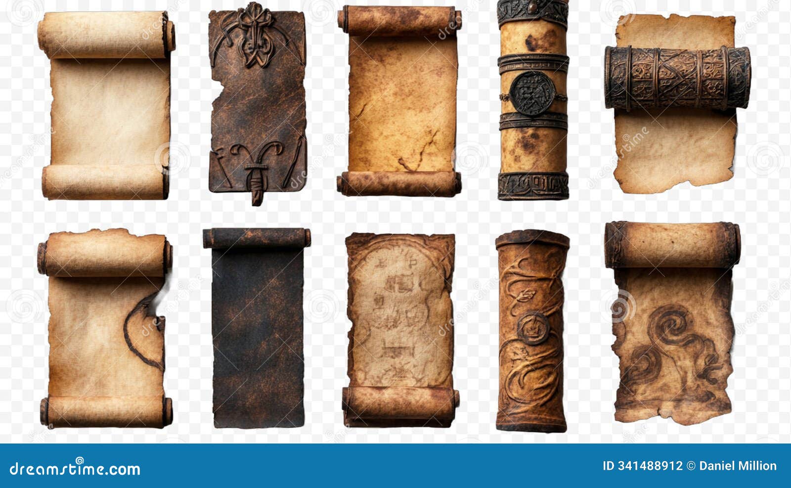 Collection Parchment Scrolls Stock Illustration - Illustration of ...