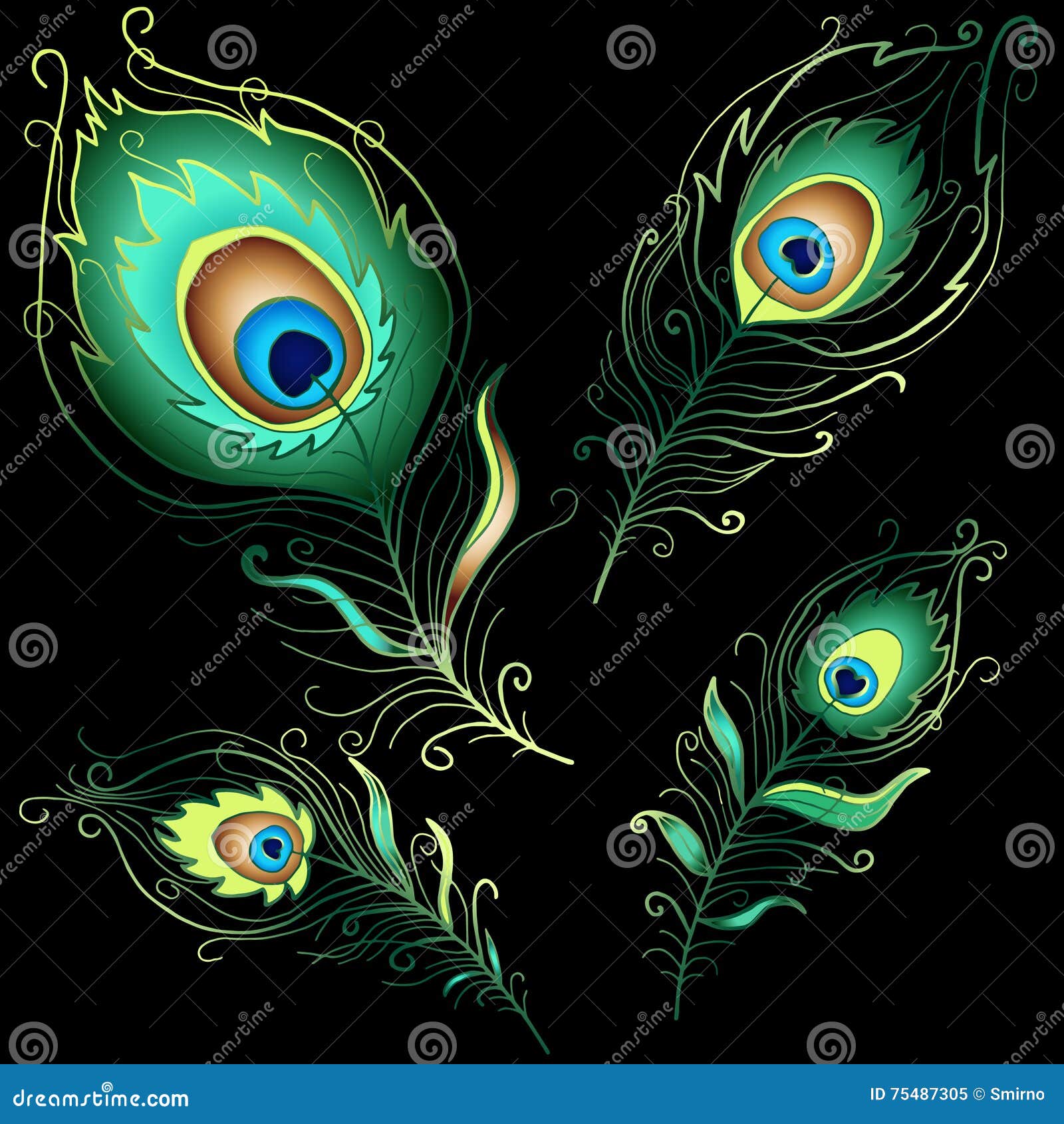 Collection of Peacock Feathers Stock Vector - Illustration of love ...