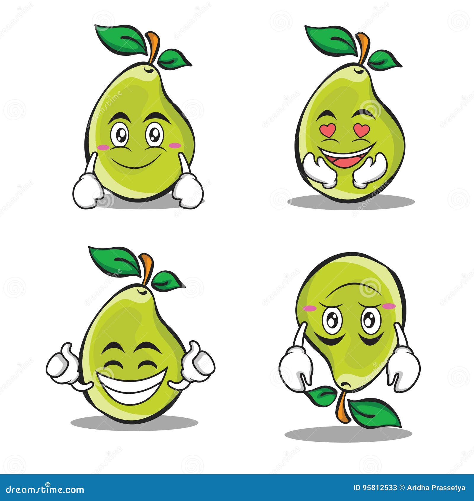 Collection Pear Character Cartoon Set Stock Vector - Illustration of ...