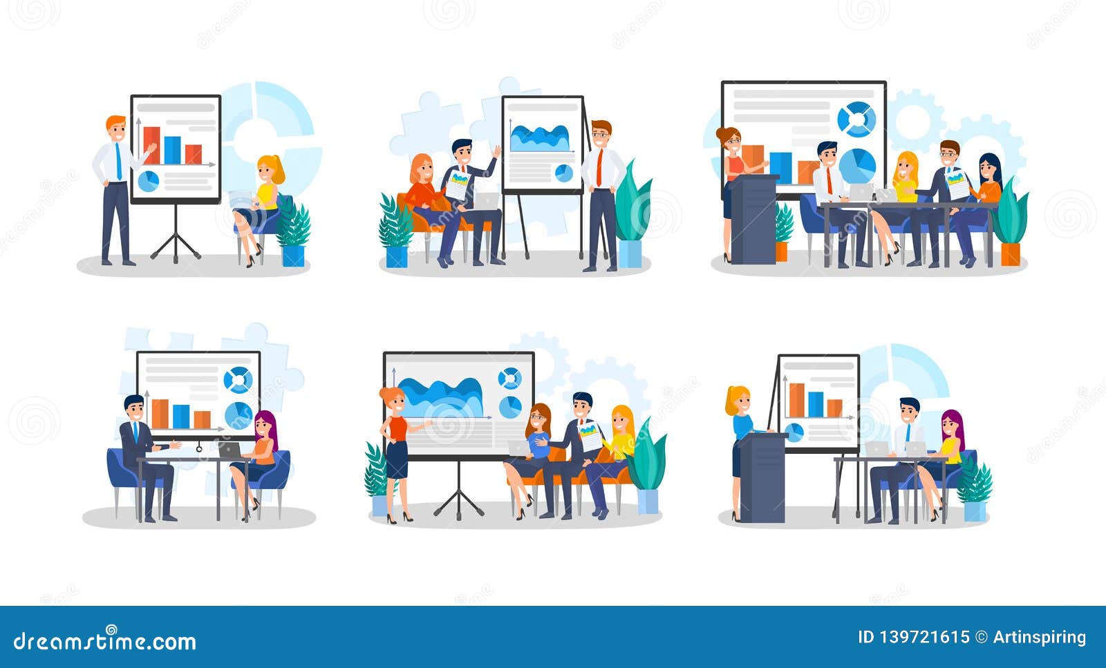 Collection of People Making a Business Presentation Stock Vector ...