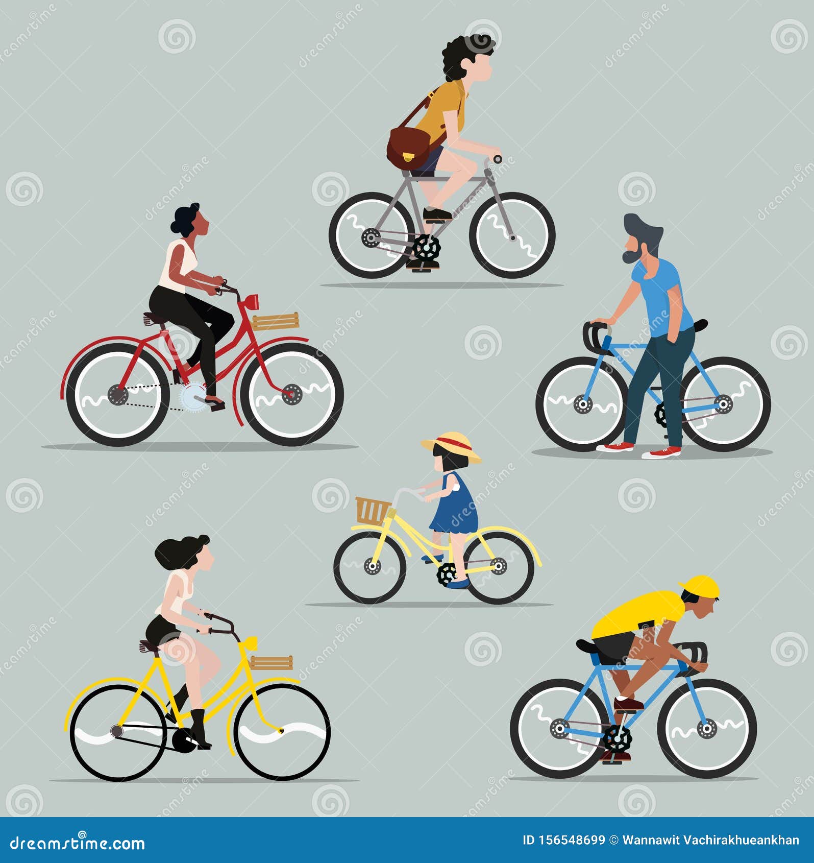 Collection of People Riding a Bicycle Vector Set Stock Vector ...