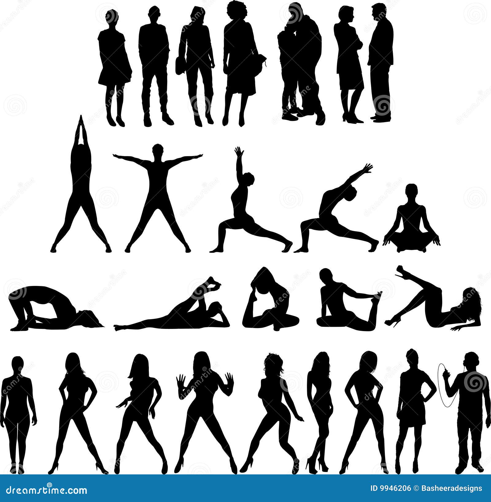 Collection of People Silhouettes Twenty Seven Figu Stock Vector ...