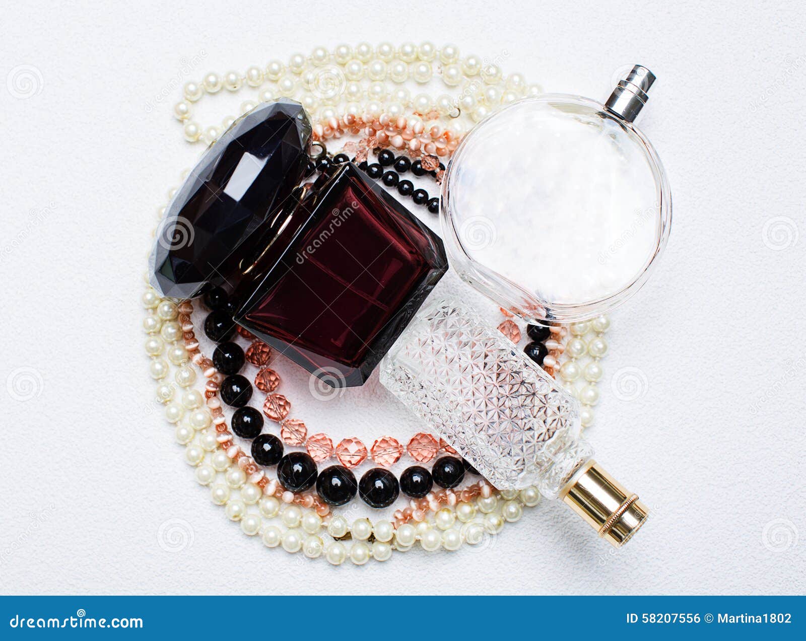 Collection of Perfume and Accessories Stock Photo - Image of bottle ...