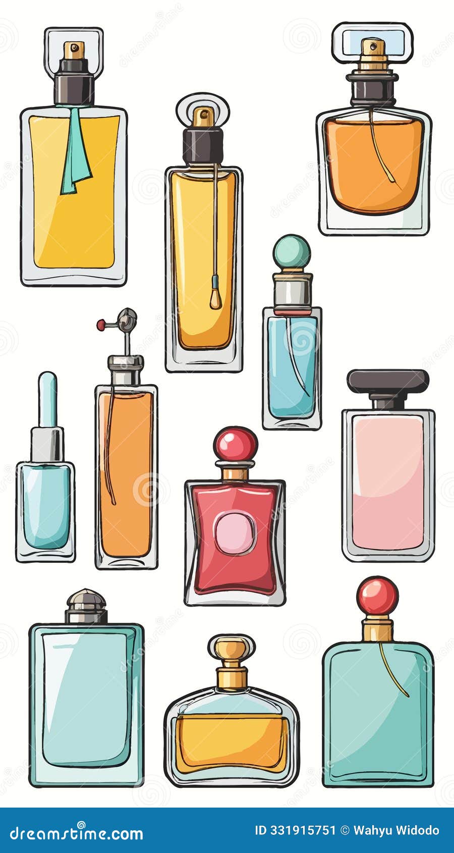 A Collection of Perfume Bottle Cartoon Drawing Artwork Vector Ai ...