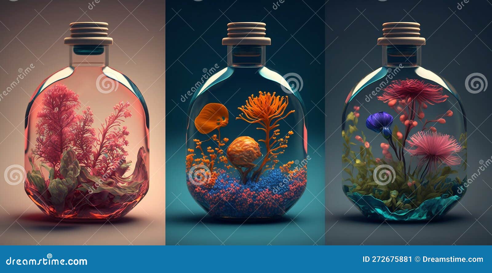 Collection of Perfume Bottles Water with Flower Inside Stock ...