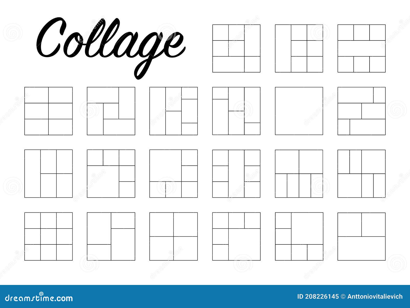 Collection Photo Collage in Line Style. Empty Linear Frames for ...