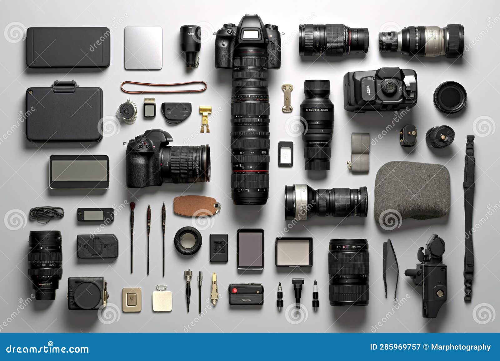 Collection of Photography Tools on a White Background Collection Stock ...