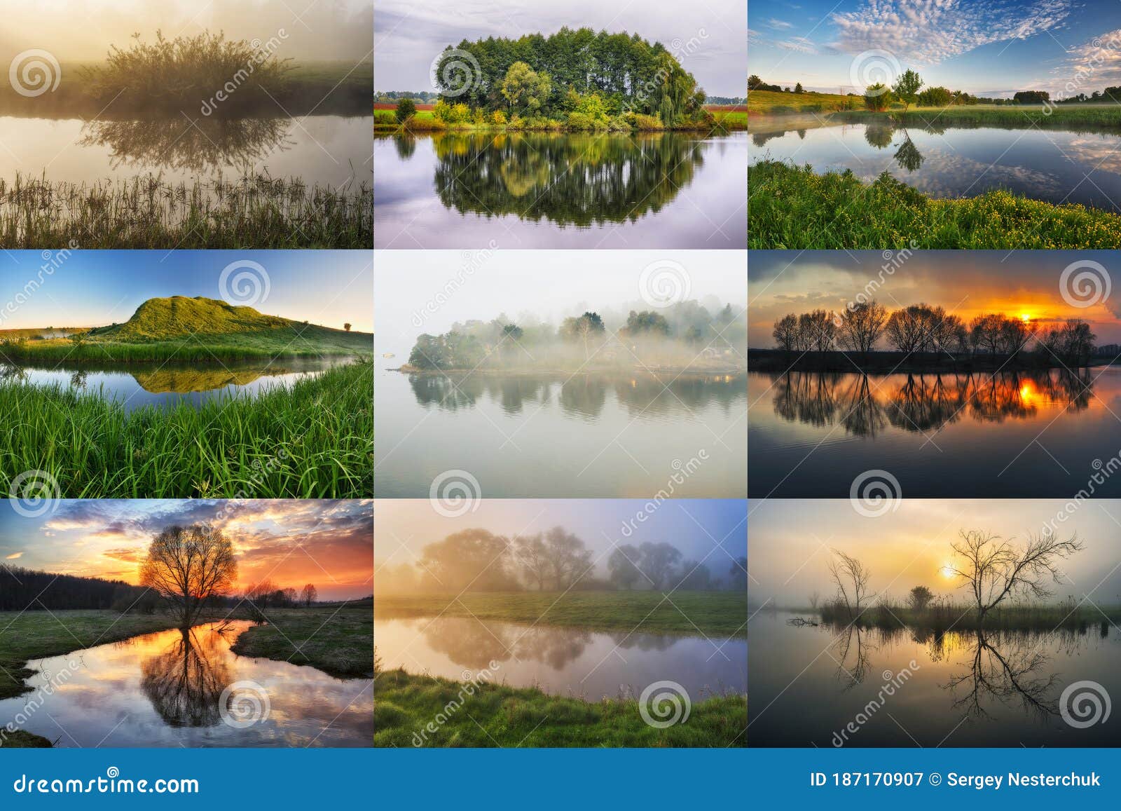 A Collection of Photos of Rivers with a Reflection of the Coast Stock ...