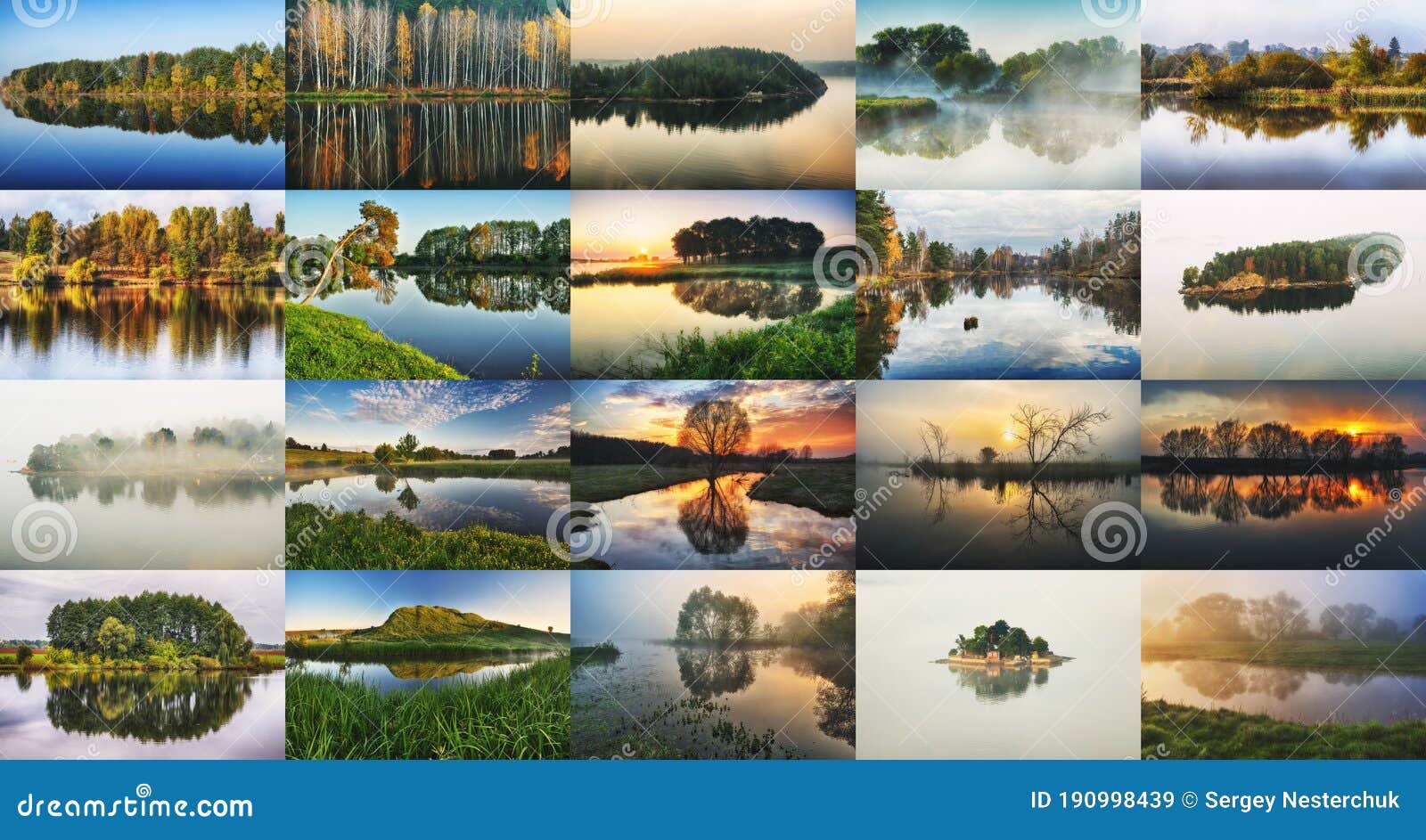 Collection of Photos of Rivers with a Reflection of the Coast. Set ...