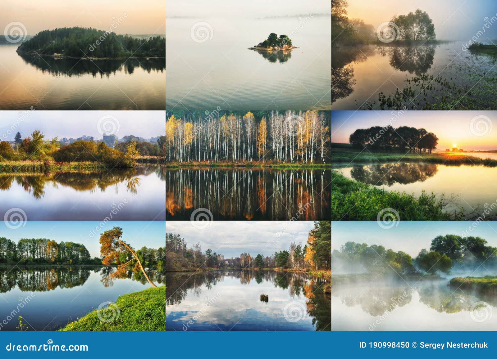 Collection of Photos of Rivers with a Reflection of the Coast. Set ...