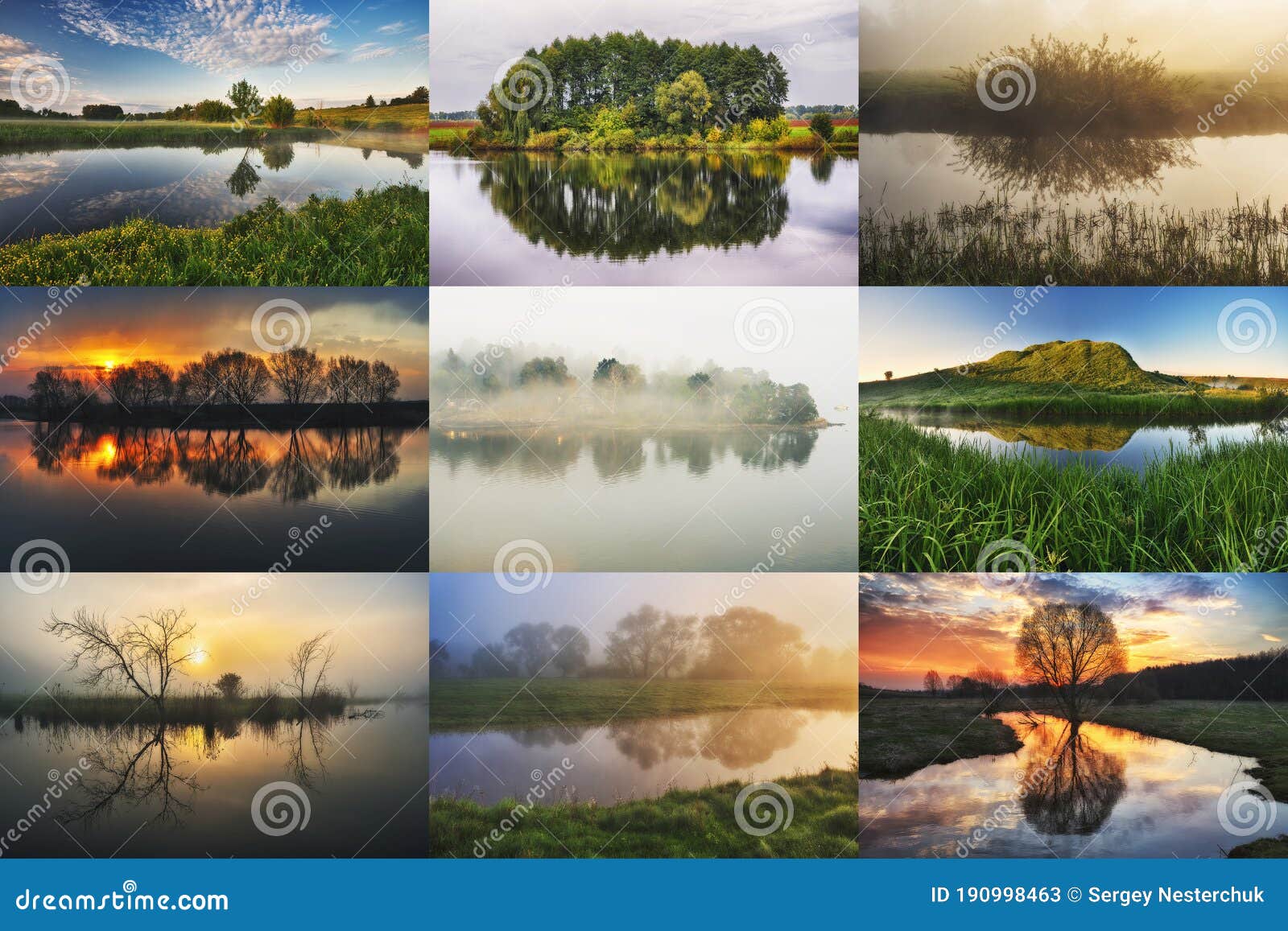 Collection of Photos of Rivers with a Reflection of the Coast. Set ...