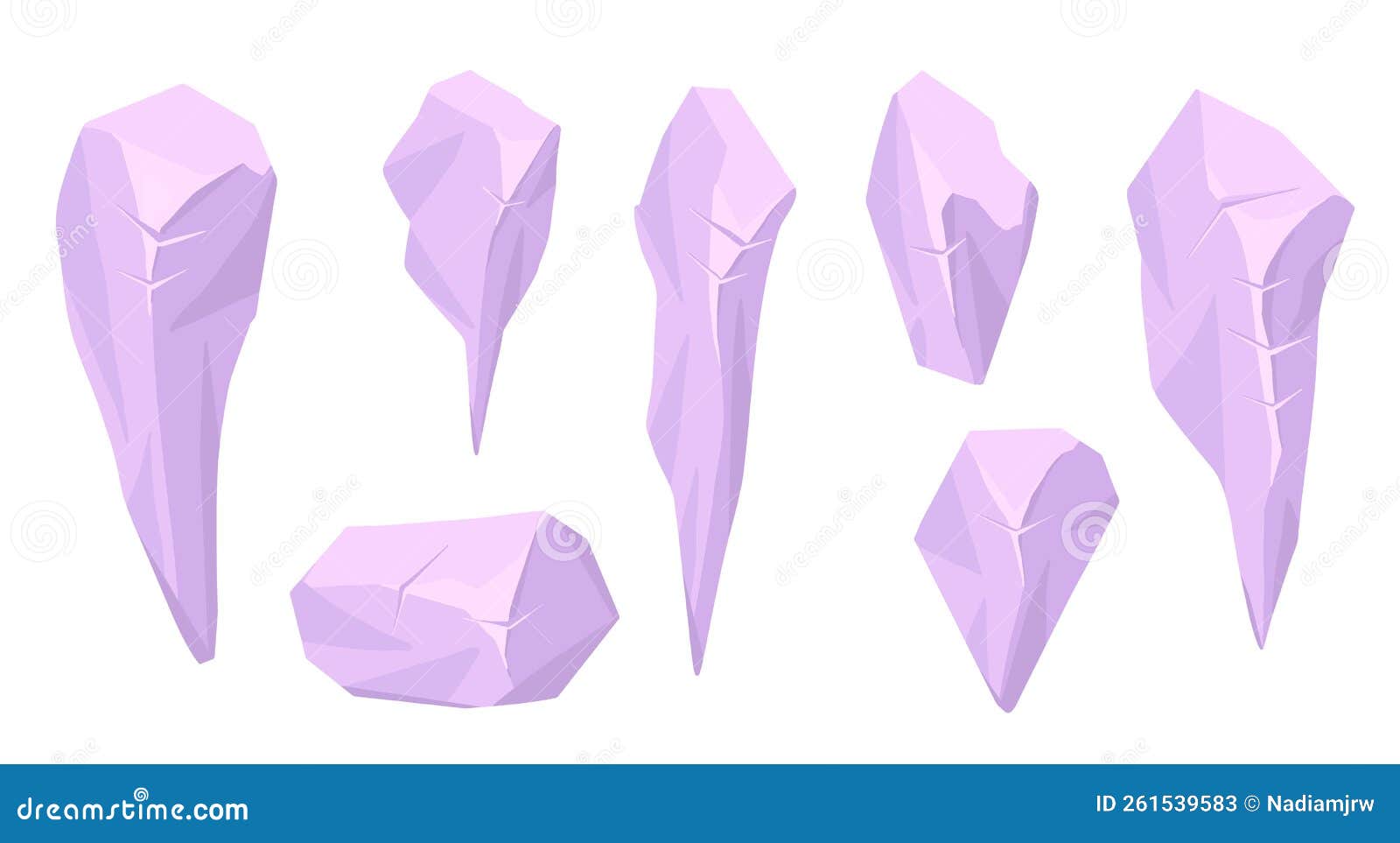 Collection of Pink Violet Crystals. Vector 2d Illustration of Stones ...