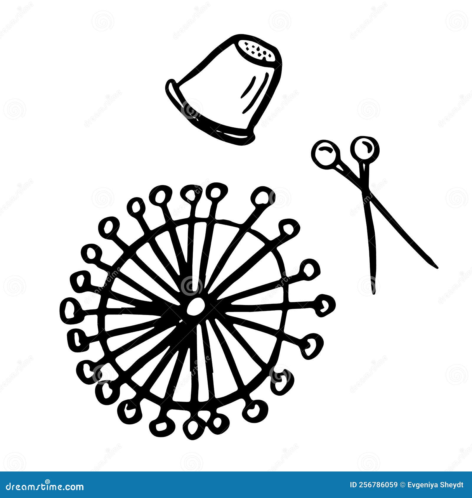 Collection of Pins, Sewing Tools on White Background. Doodle Style ...