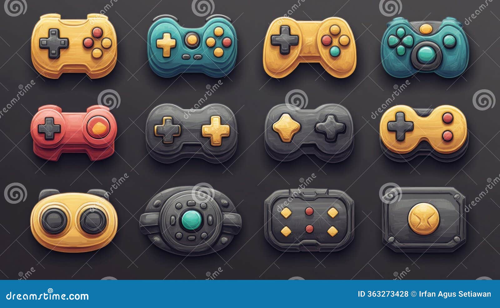 Collection of Pixel Art Game Controllers in Various Colors and Designs ...
