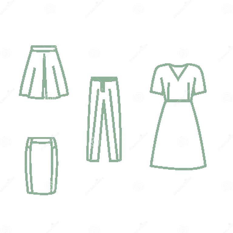 Collection of Pixel Art Icons of Clothes Basic Wardrobe. Stock Vector ...