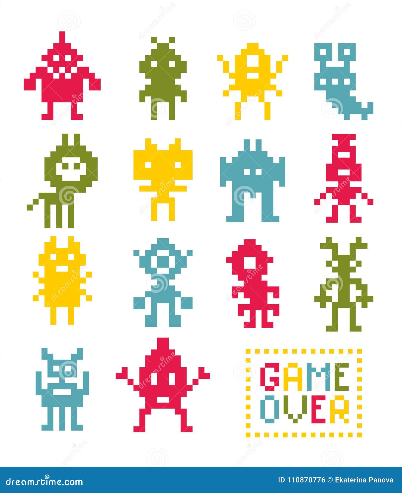 Collection of Pixel Monsters. Stock Vector - Illustration of cyborg ...