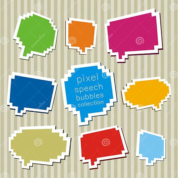 A Collection of Pixel Speech Bubbles Stock Vector - Illustration of ...