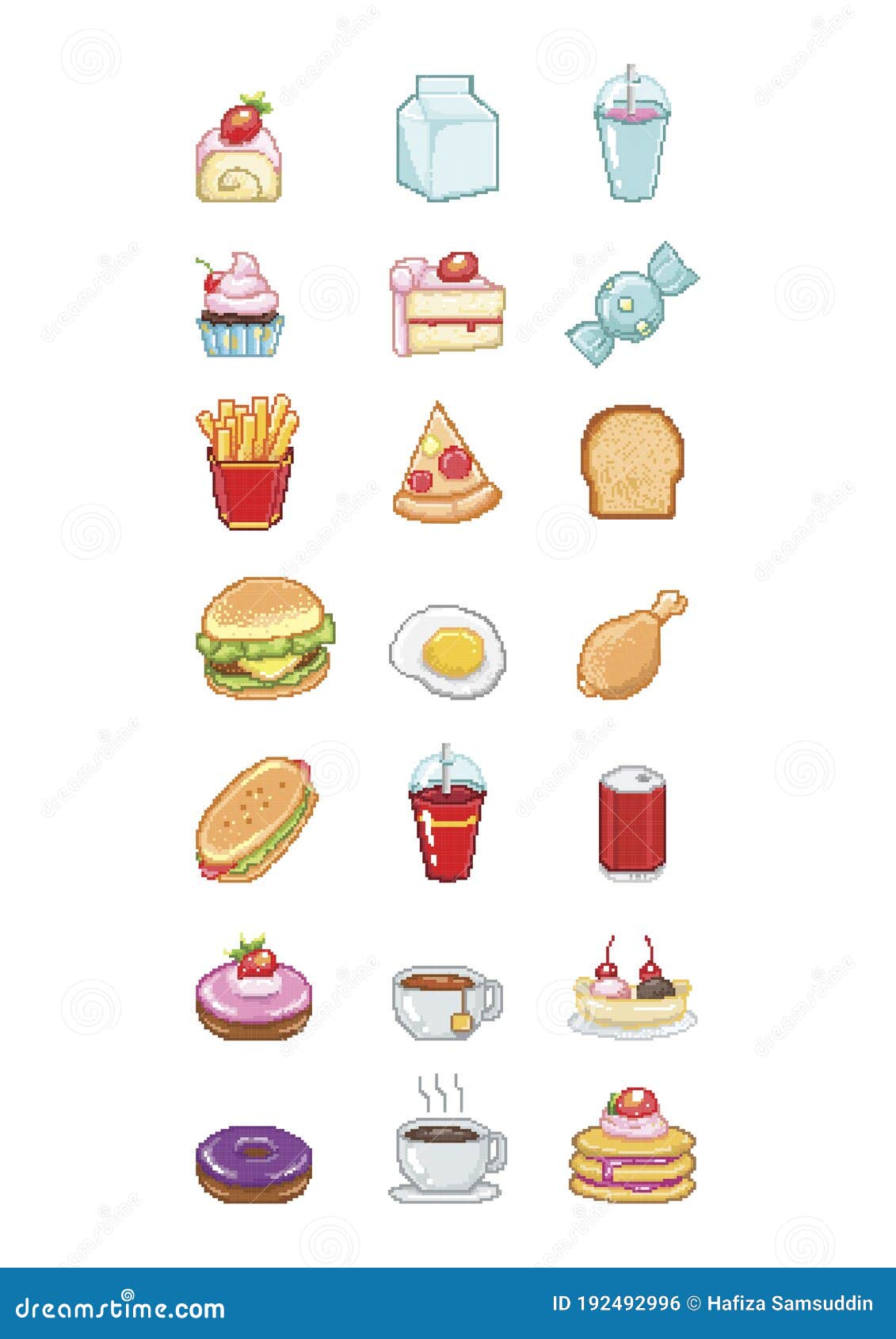 Collection of Pixelated Food Icons. Vector Illustration Decorative ...