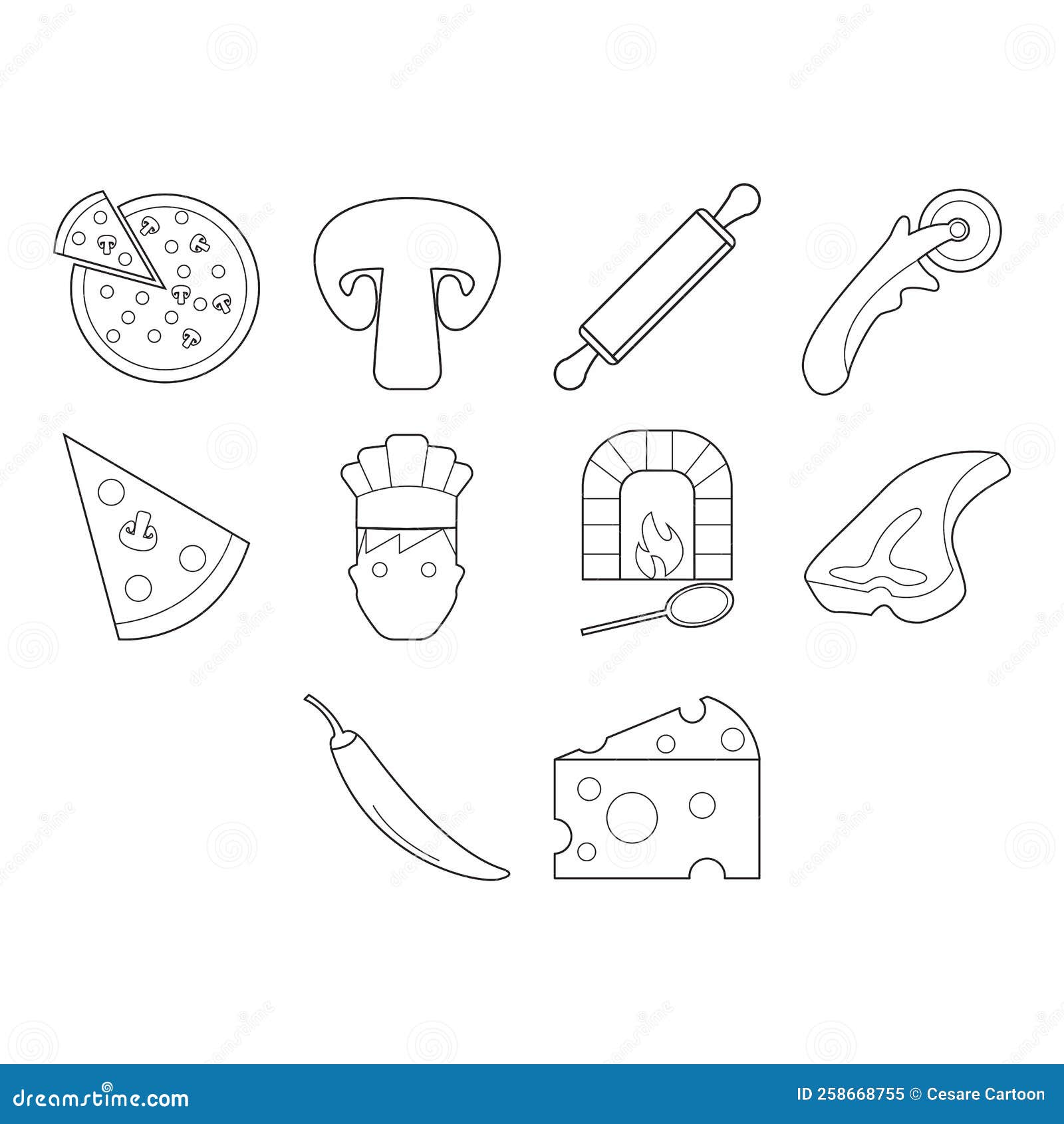 Pizza icon set stock vector. Illustration of chili, italy - 258668755