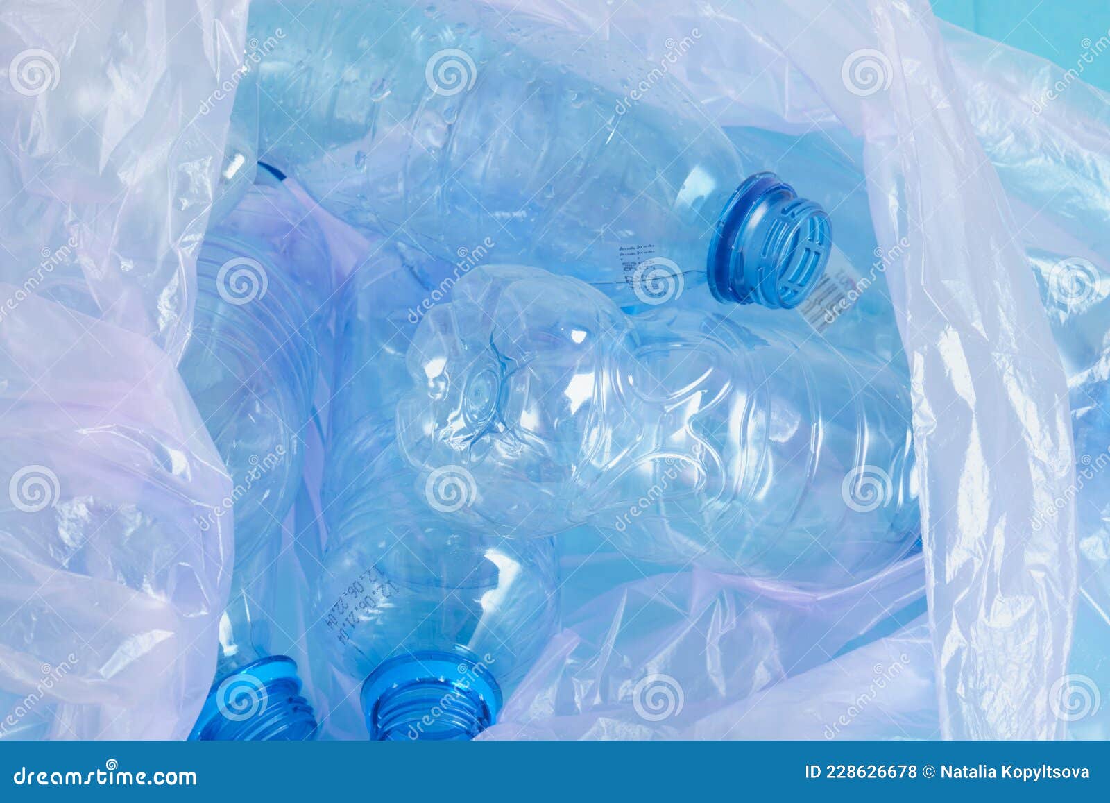 Collection of Plastic Bottles in Trash Can, Garbage Recycling Concept ...