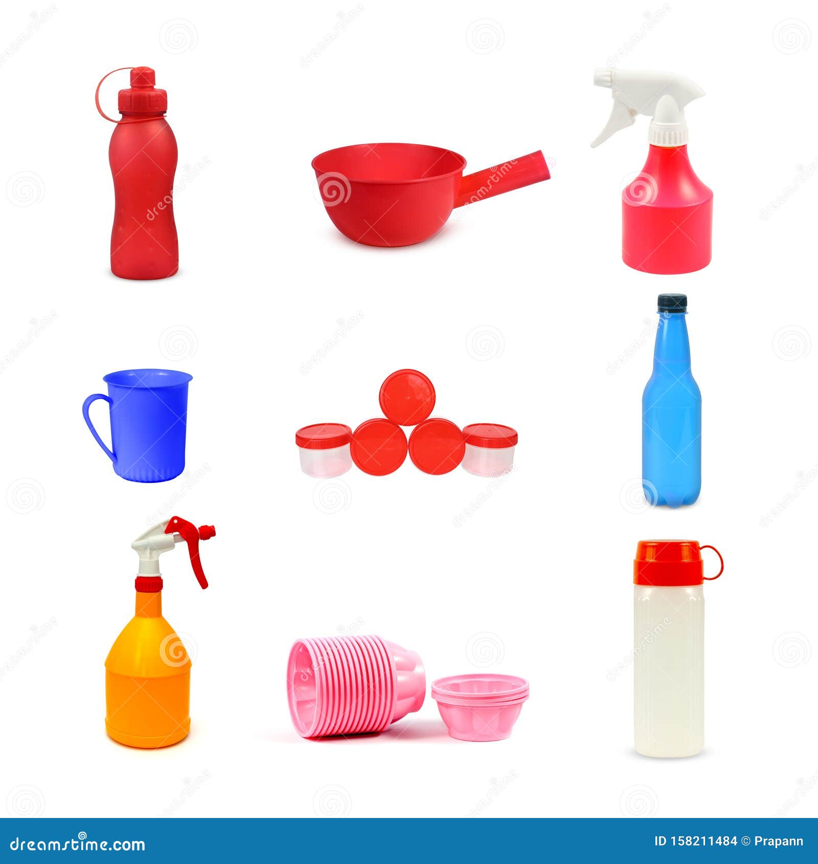 Collection of Plastic Set Equipment on White Background Stock Photo ...