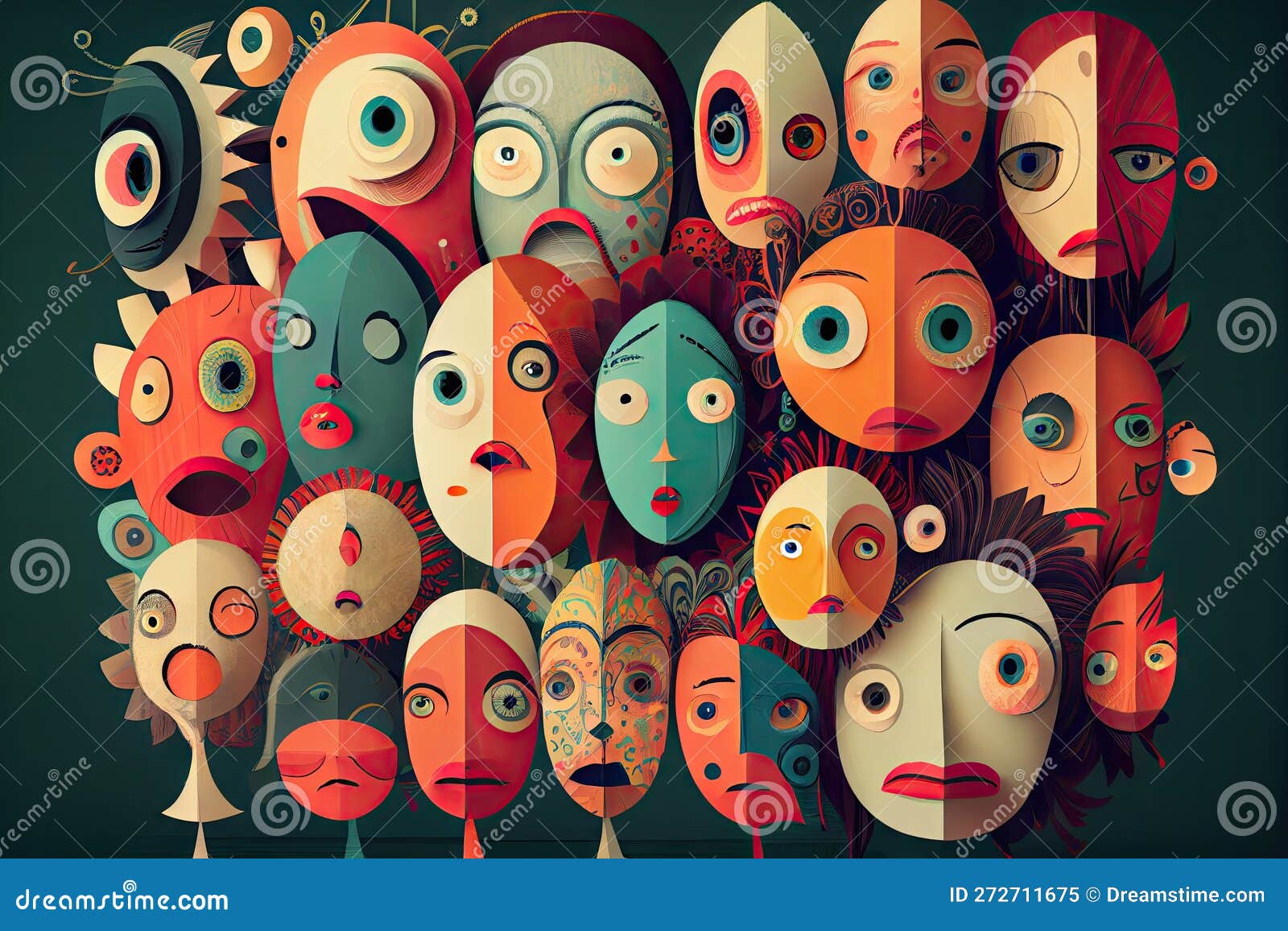Collection of Playful, Whimsical Faces with Exaggerated Features and ...