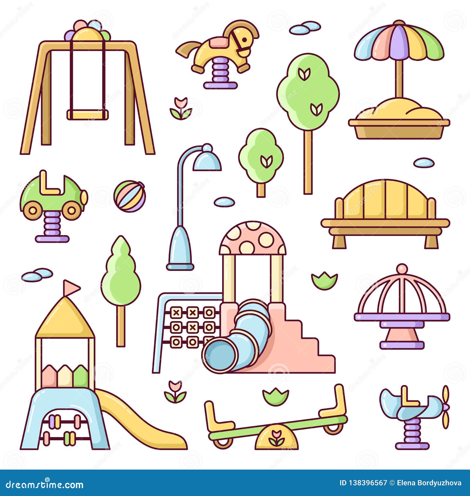 Collection of Playground Equipment Elements Stock Vector - Illustration ...