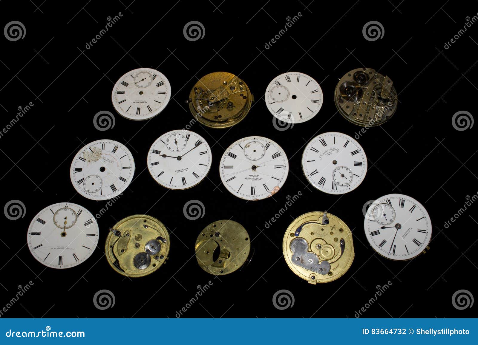 Collection of Pocket Watch Faces and Pieces Stock Photo - Image of ...