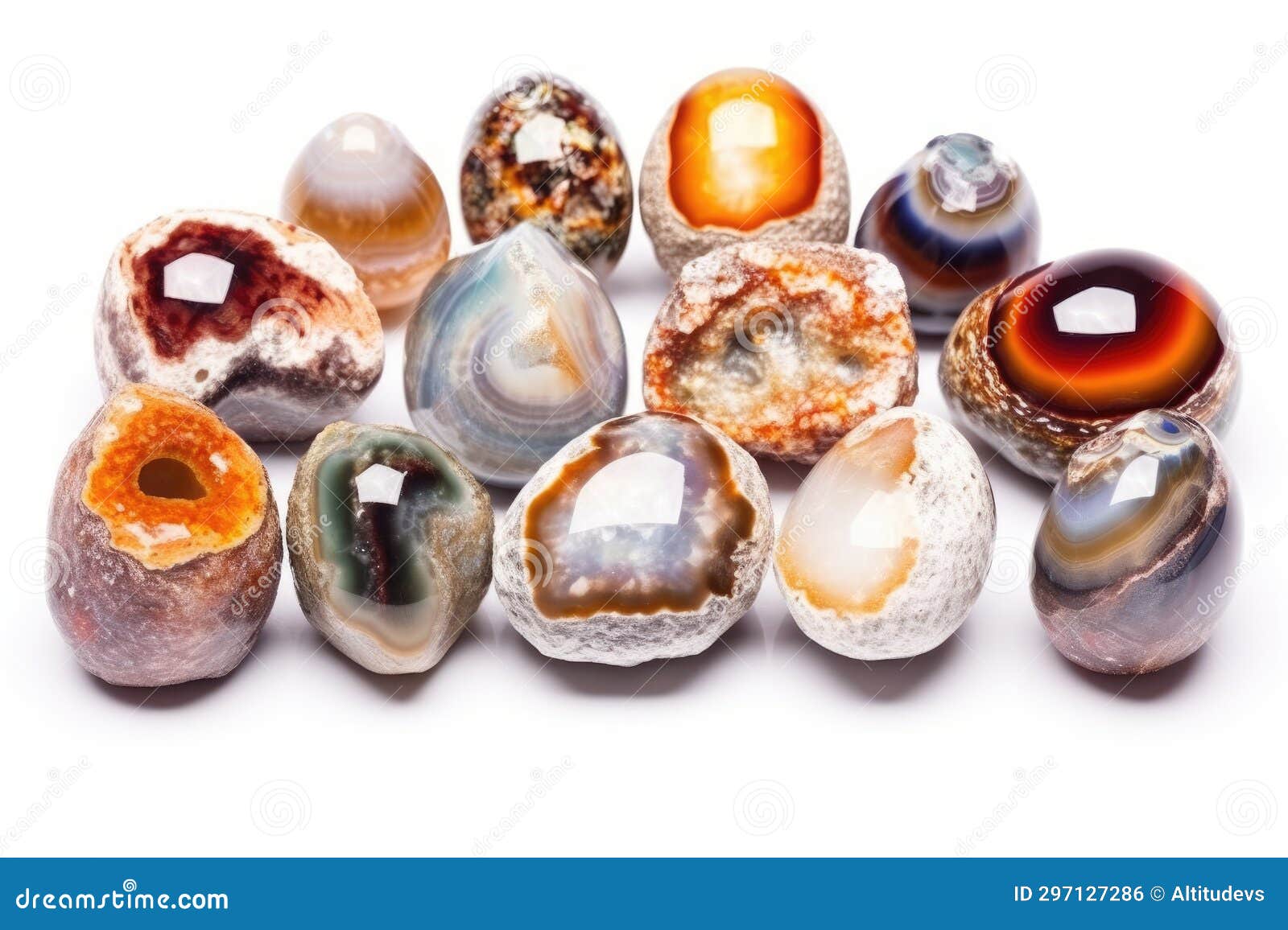 Collection of Polished Geodes on White Background Stock Photo - Image ...