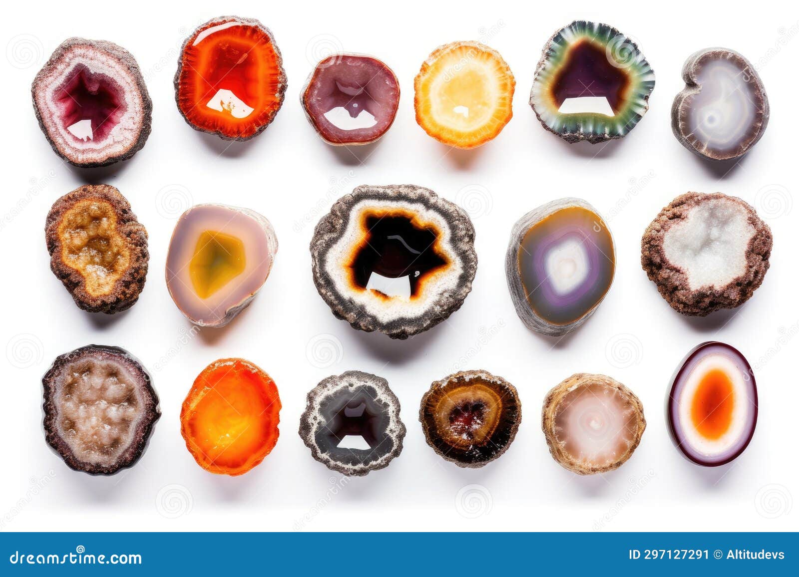 Collection of Polished Geodes on White Background Stock Image - Image ...