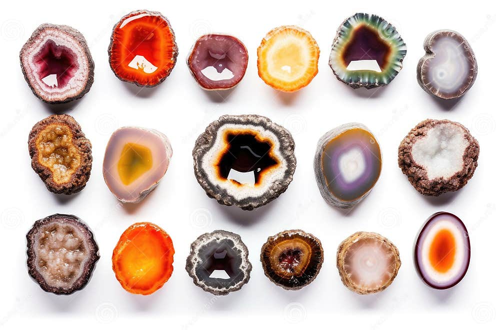 Collection of Polished Geodes on White Background Stock Image - Image ...