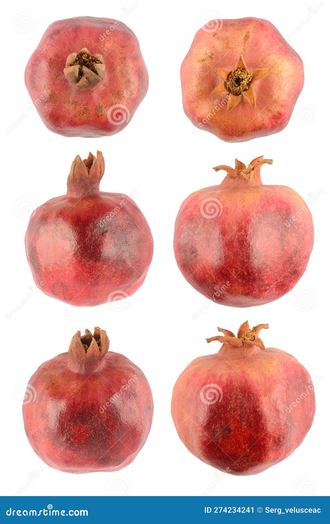 Collection Pomegranates from Different Angles Isolated on White Stock ...