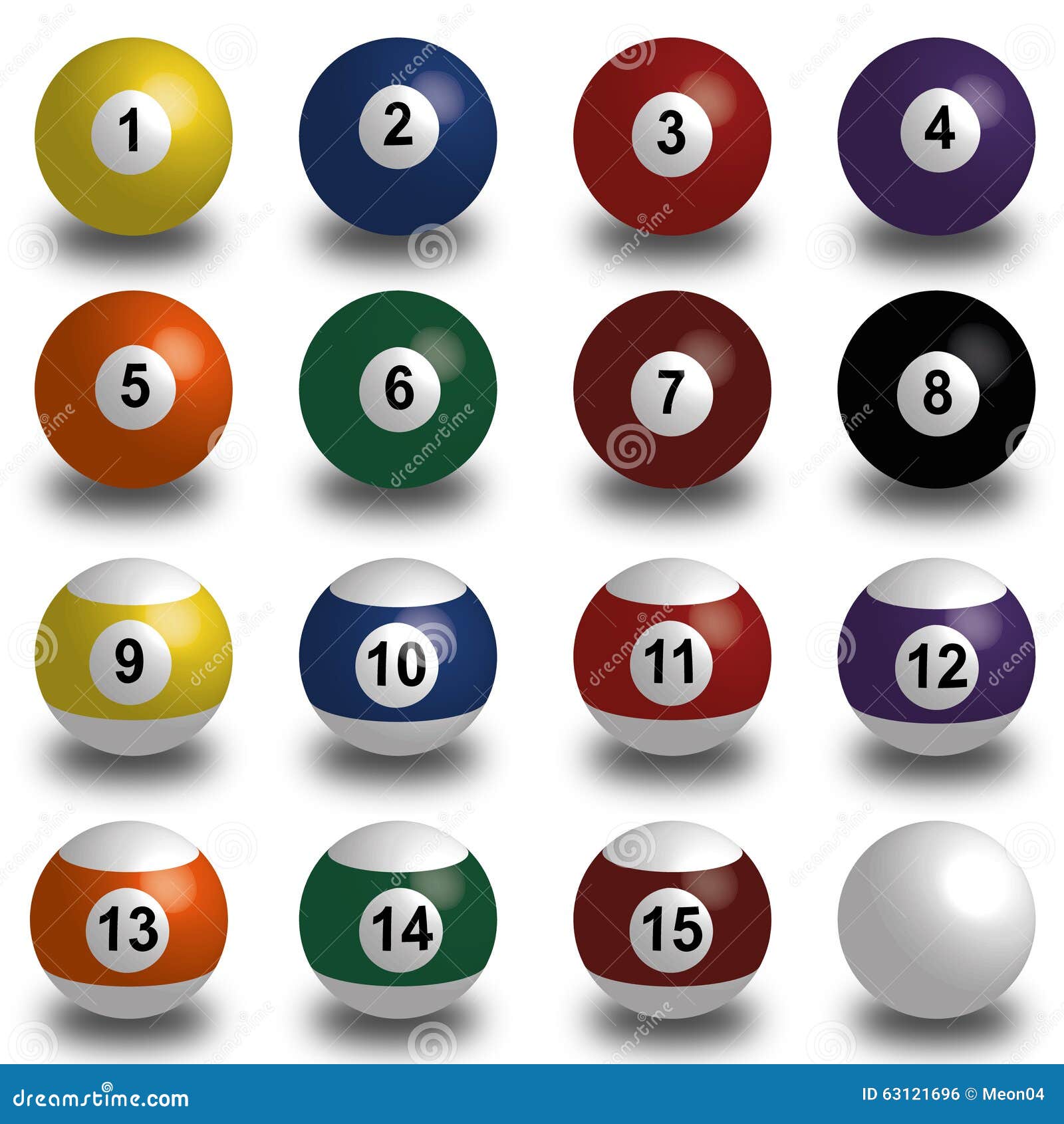 Collection of Pool Balls, Snooker Ball on White Background with Shadow ...