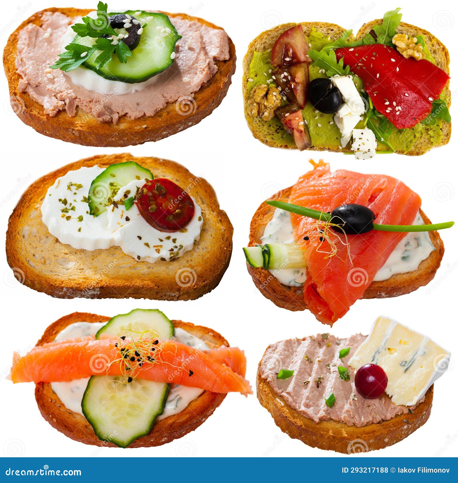 Collection of Toasts and Sandwiches Isolated on White Stock Photo ...