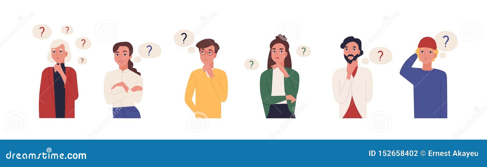 Collection of Portraits of Thoughtful People. Bundle of Smart Men and ...