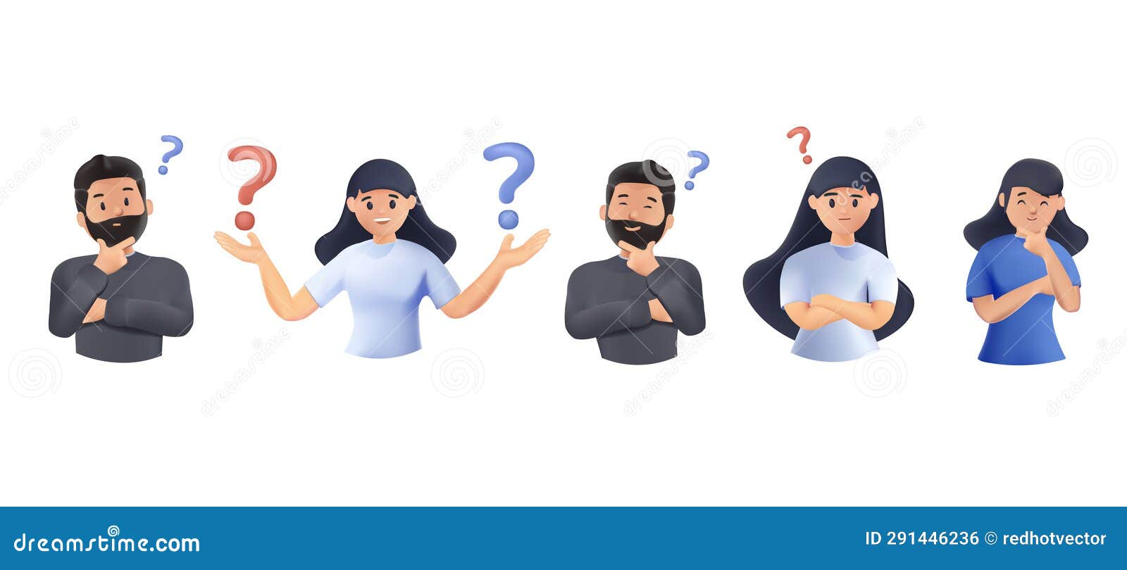 Collection of Portraits of Thoughtful People 3D Character. Bundle of ...