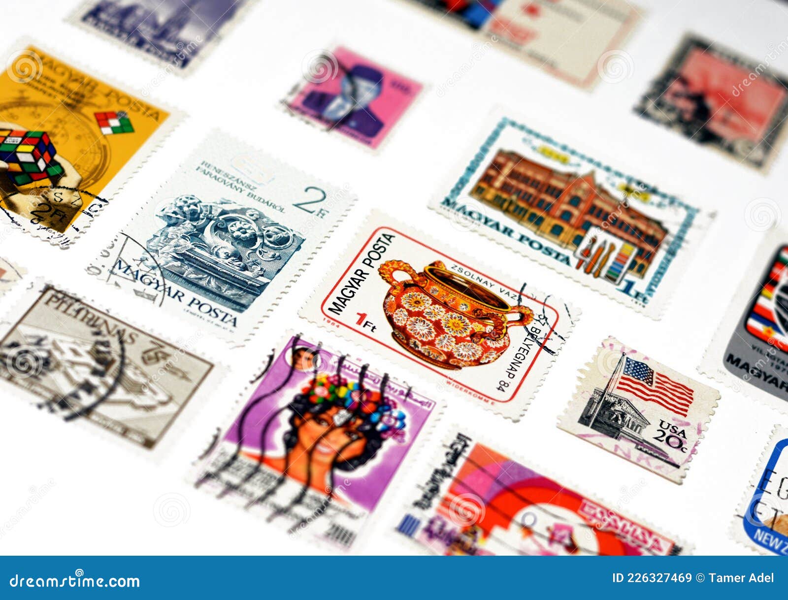 Collection Of Postage Stamps With Animals, Birds, Flowers And Fruits ...