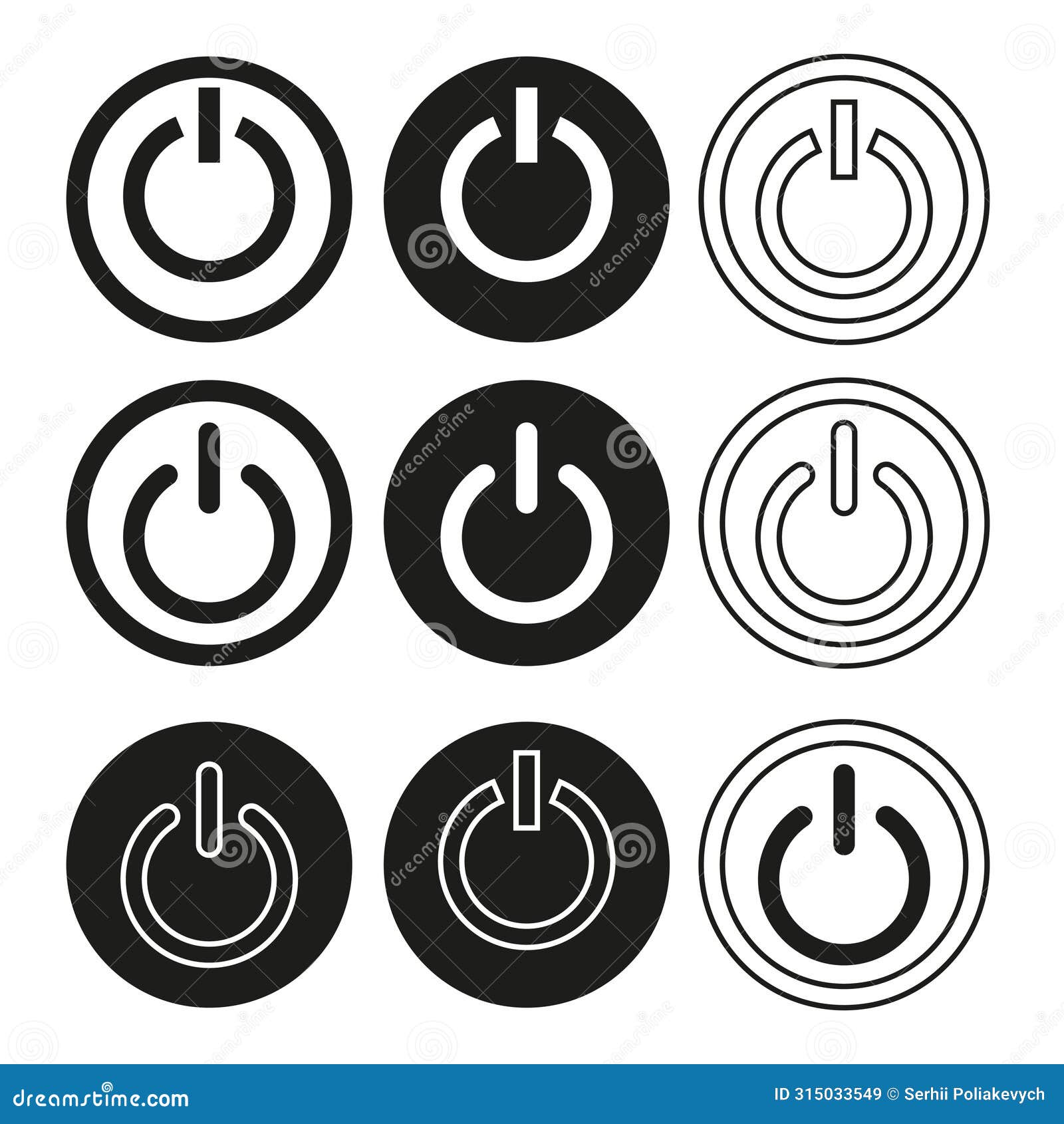 Collection of Power Buttons. on-off Interface Symbols. Various Circle ...