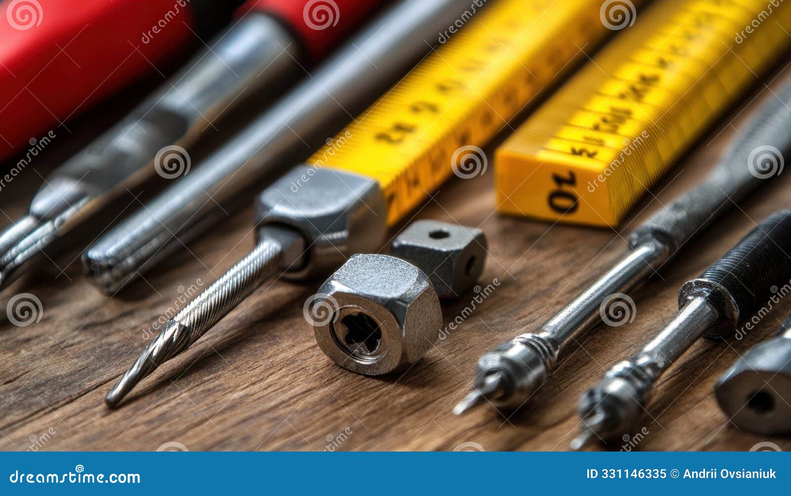 Collection of Precision Tools and Measuring Devices on a Wooden ...