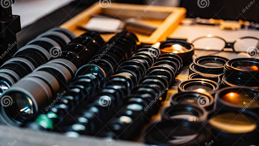A Collection of Projection Optics Assembled on a Table Showcasing the ...