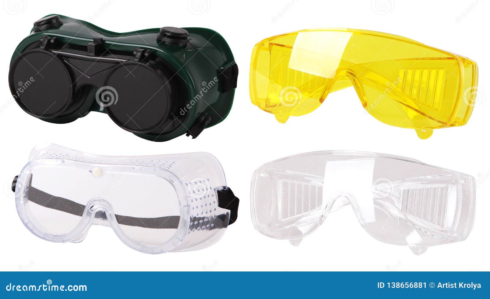 Collection of Protective Spectacles Safety Glasses. Plastic Protective ...