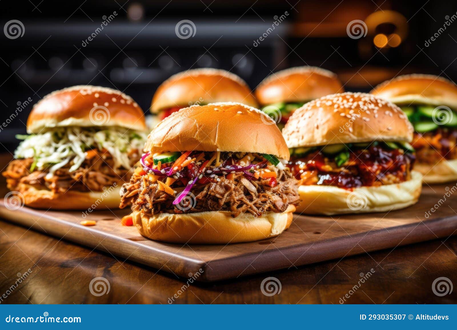 Collection of Pulled Pork Sandwiches with Different Toppings Stock ...