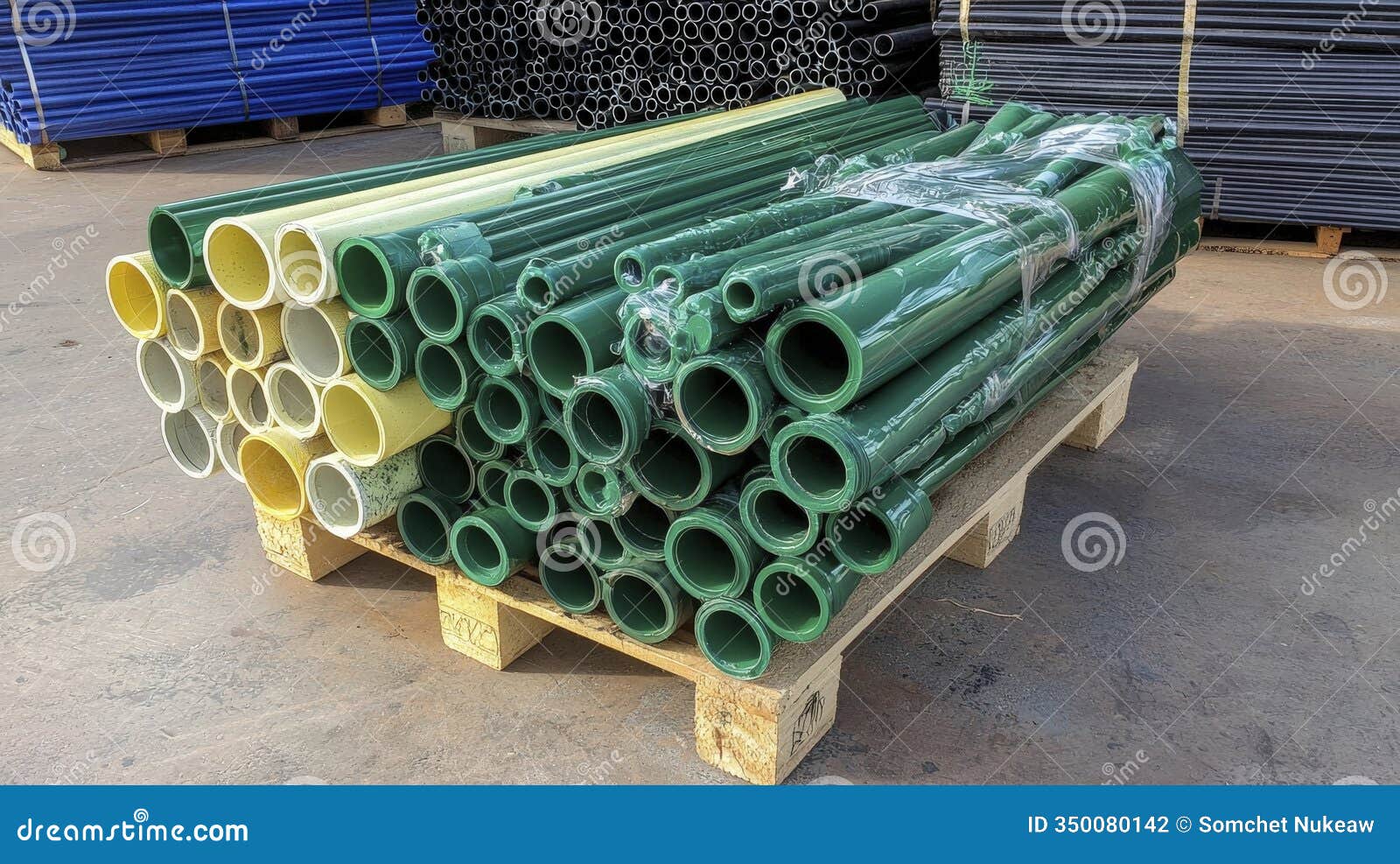 Various Sizes of Pvc Pipes Neatly Stacked on a Pallet in a Warehouse ...