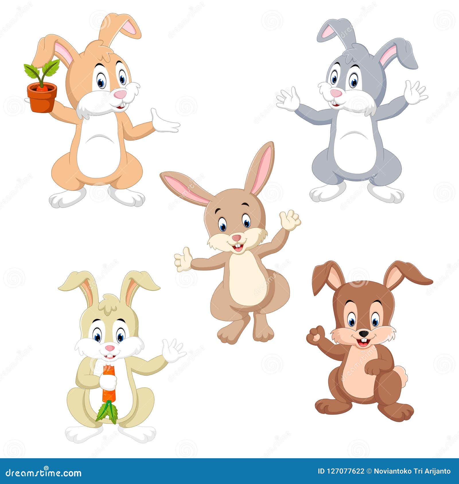 The Collection of the Rabbits in the Different Color and Possing Stock ...