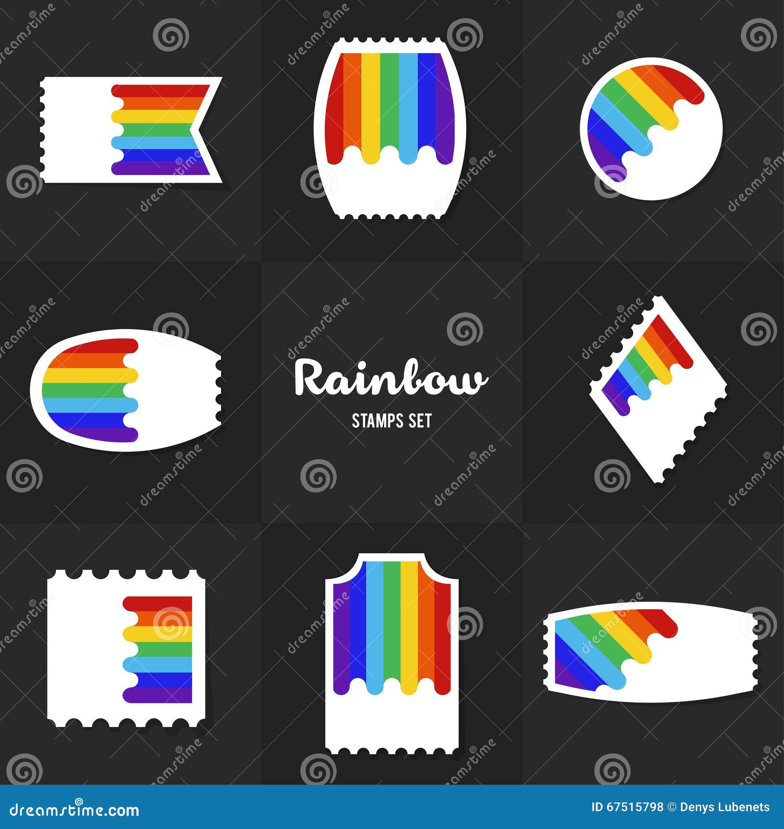 Collection Rainbow Postage Stamp Stock Vector - Illustration of labels ...